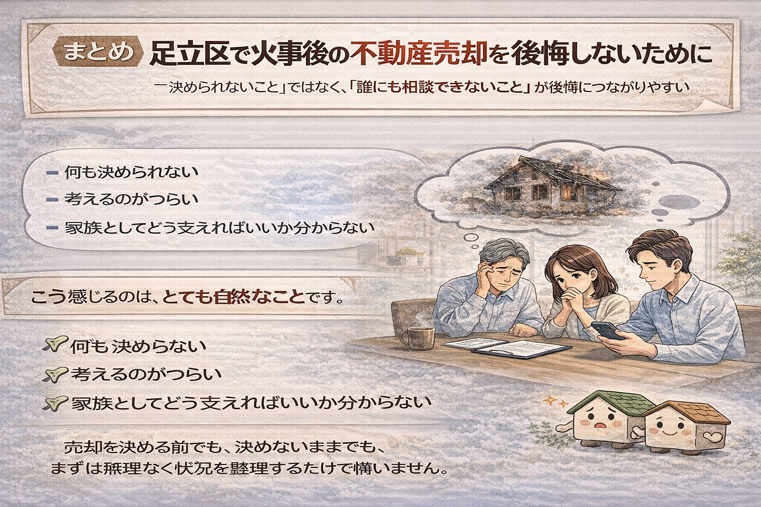 足立区で火事に遭った家をどうすればいいか分からない方へ ――売却を考え始める前に、まず知ってほしいこと｜葛飾区・足立区の中古不動産売却専門店